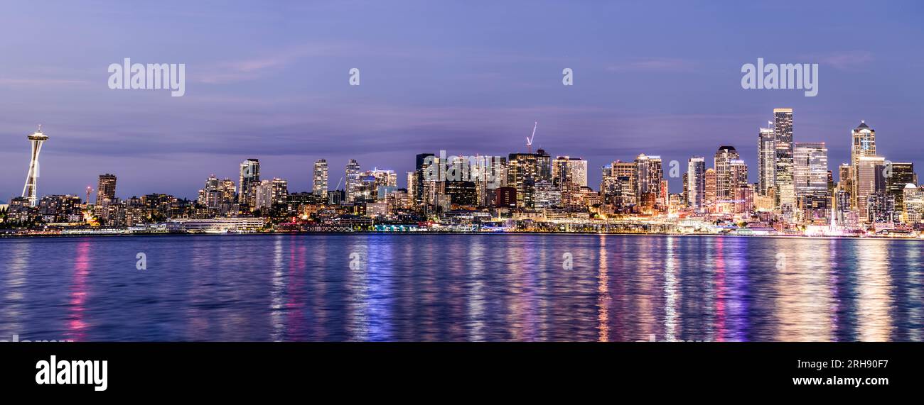 Night Seattle Cityscape Skyline Downtown Waterfront Panorama from Alki ...