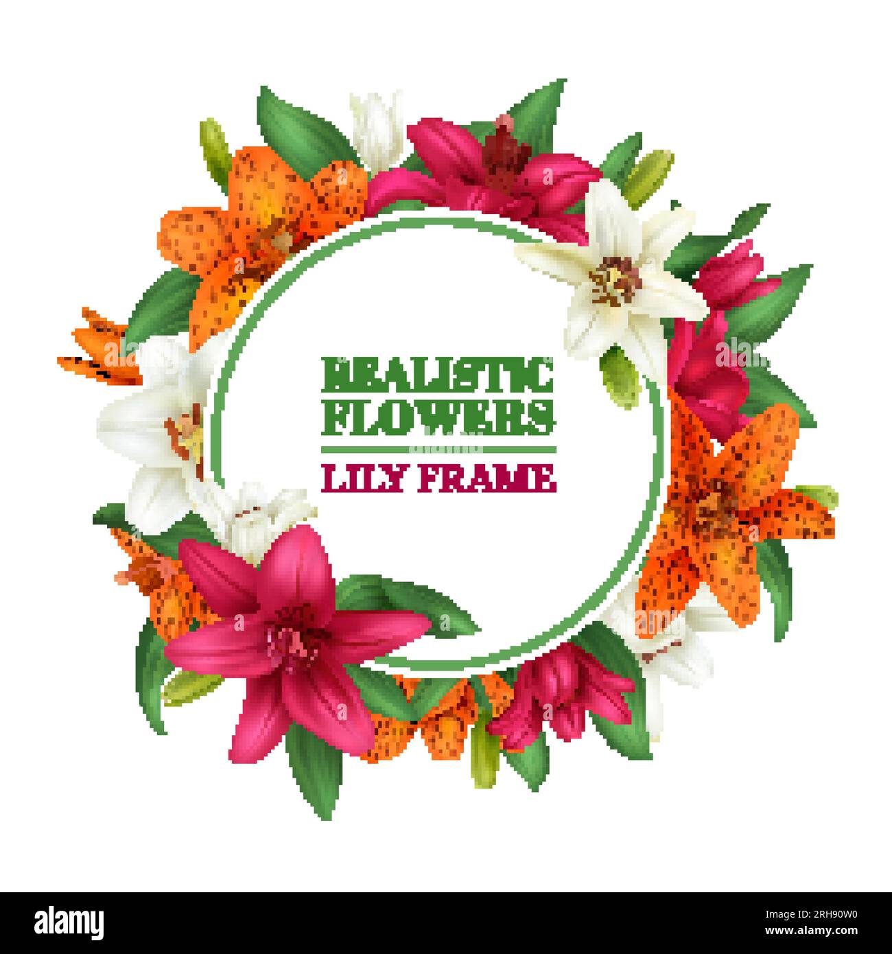 Realistic lily frame with colored flower composition vector ...