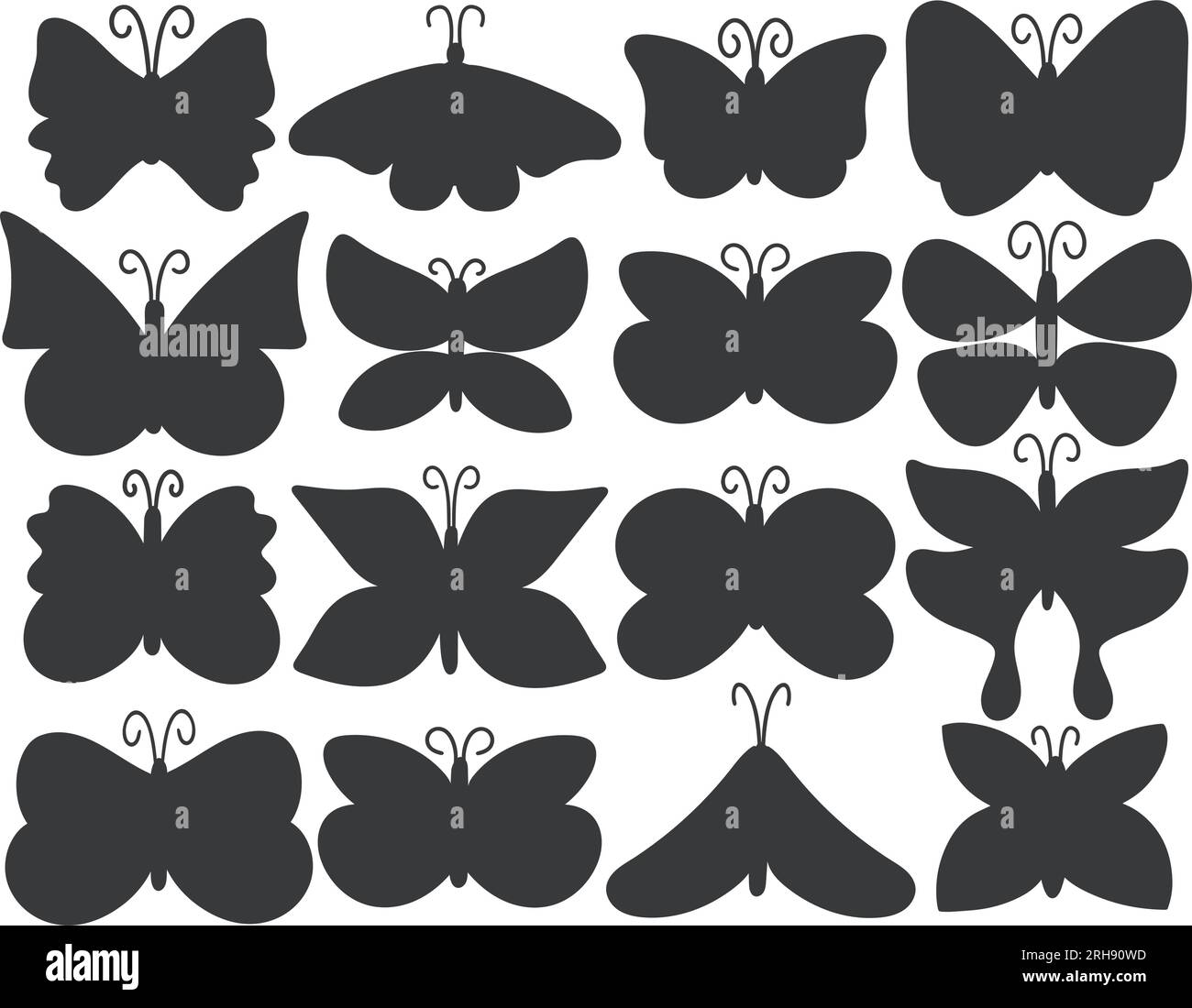 Ink silhouette butterfly set. Black shadow moths collection. Butterfly ...