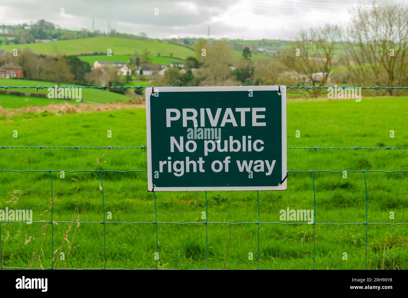 Private, No public right of way, sign on a barbed wire fence Stock ...