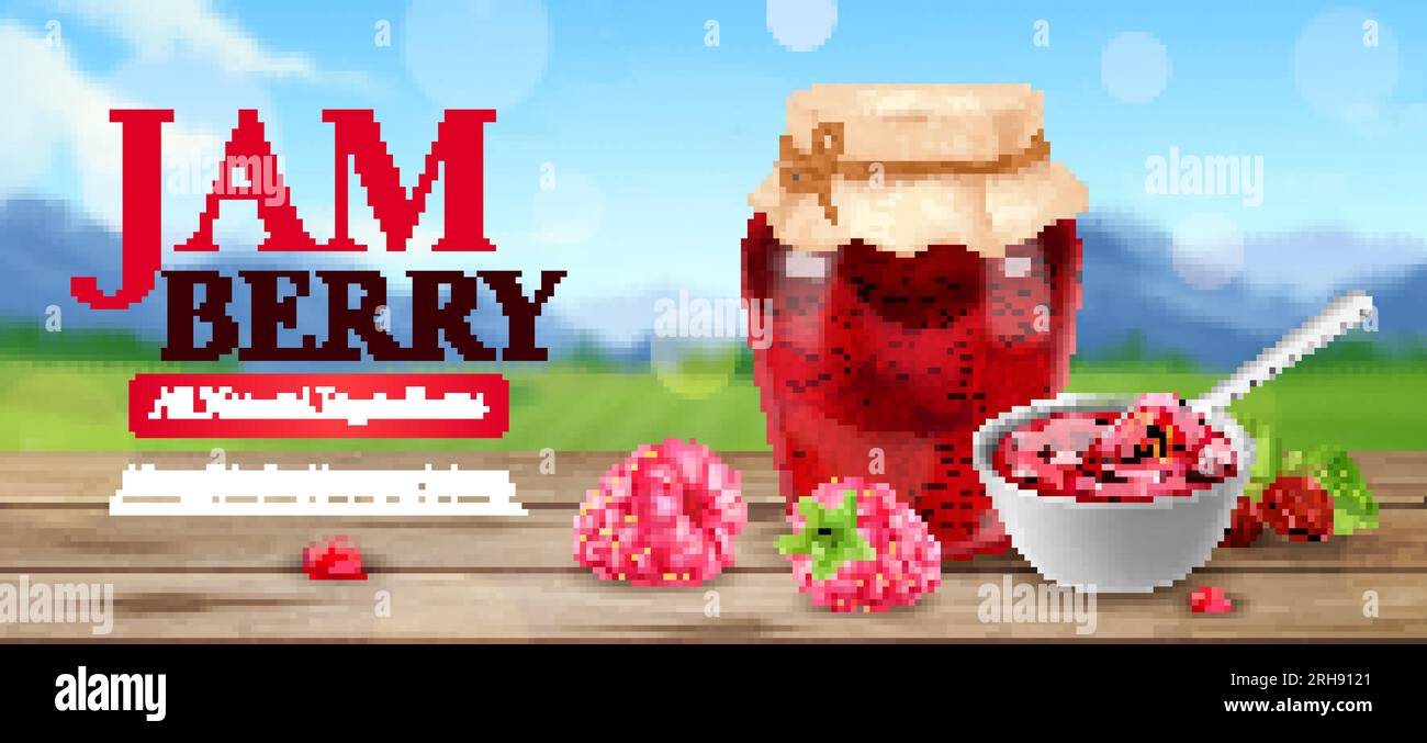Realistic jam poster with ripe berries in can vector illustration Stock ...