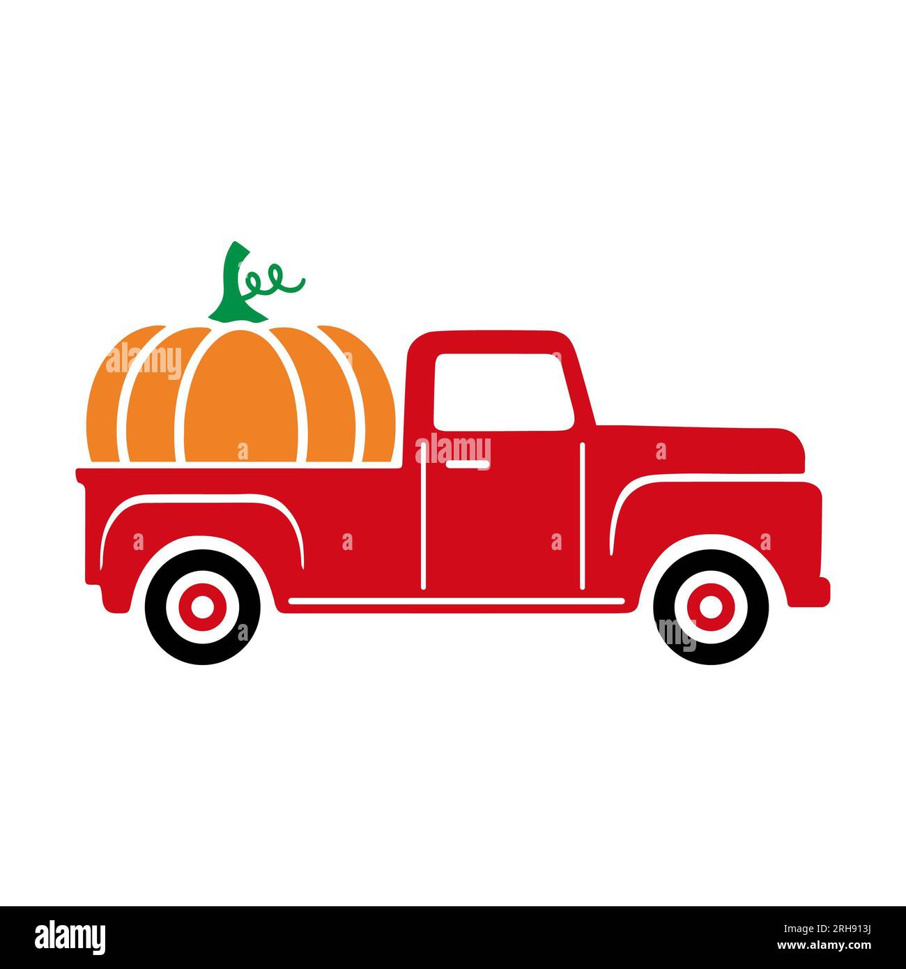 Halloween pumpkin on red vintage pick up truck on white background ...
