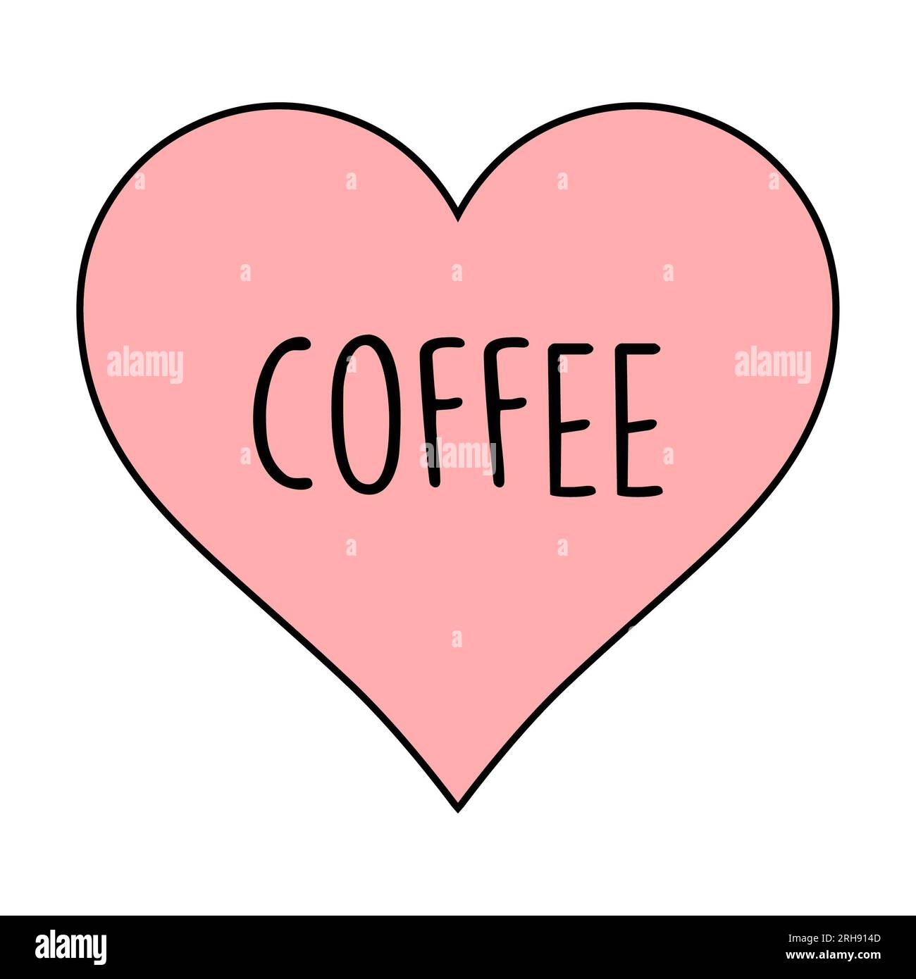 Coffee writing on pink heart on white background. Isolated illustration ...