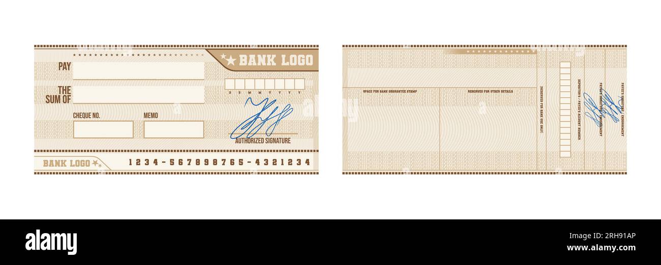 Signed blank bank check mockup with beige guilloche pattern isolated at ...