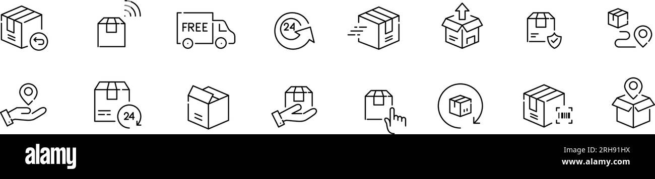 Set of delivery related icons. Free return, address, contactless ...
