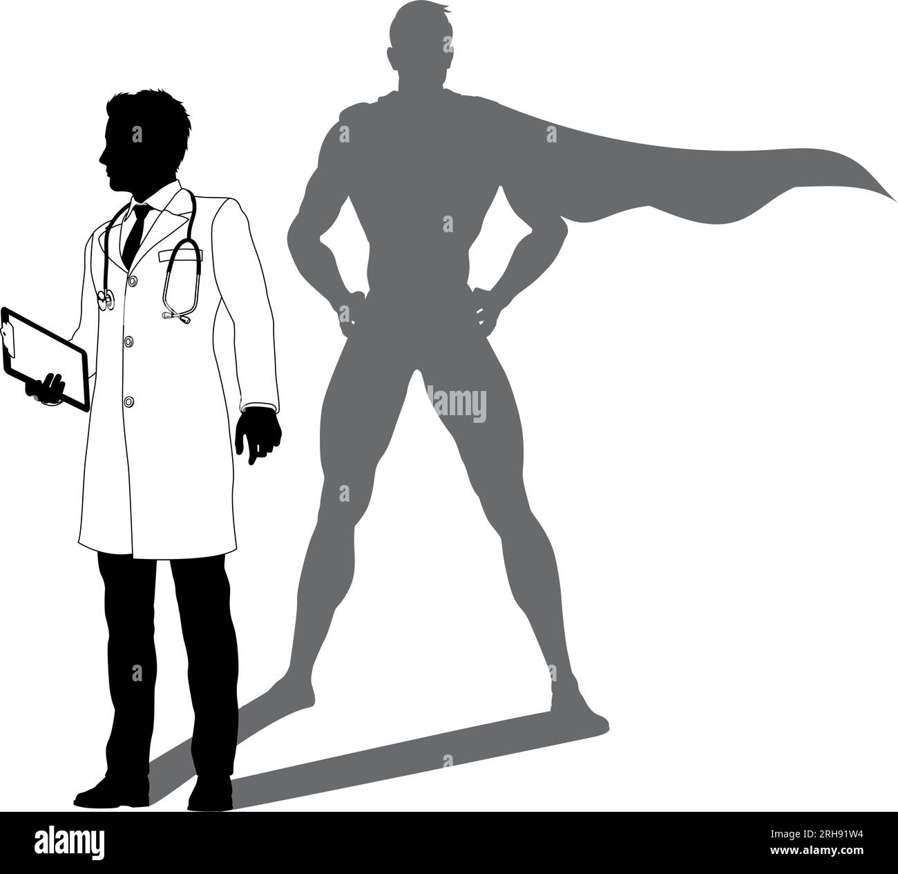 Superhero Doctor With Super Hero Shadow Silhouette Stock Vector Image ...
