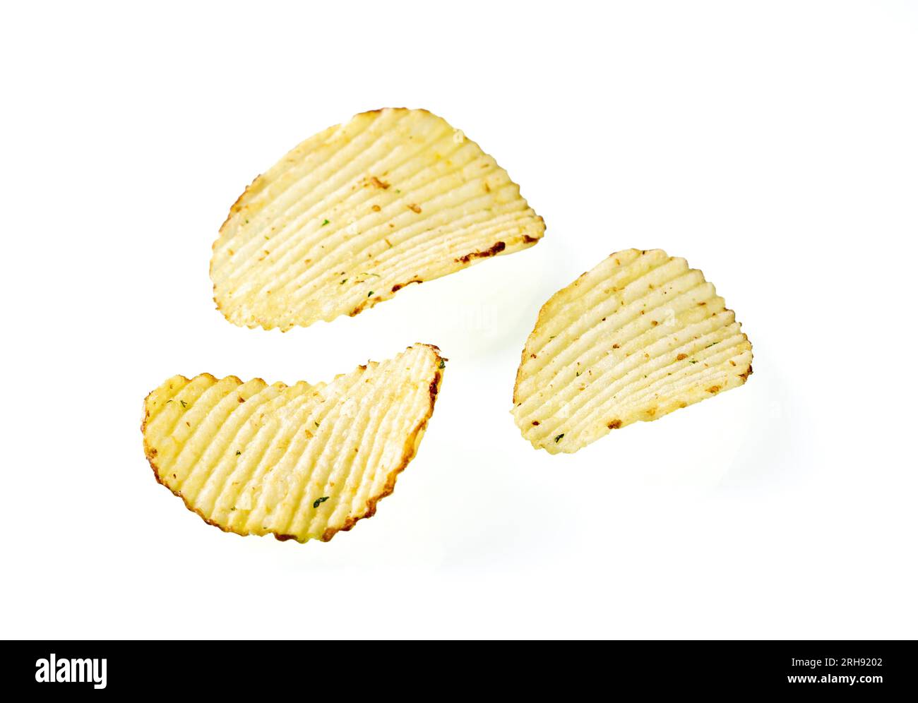 Three plates of potato chips on a white background close-up Stock Photo ...