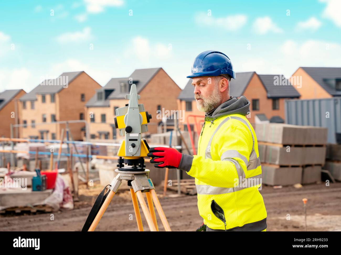 Surveyor builder site engineer with theodolite total station at ...