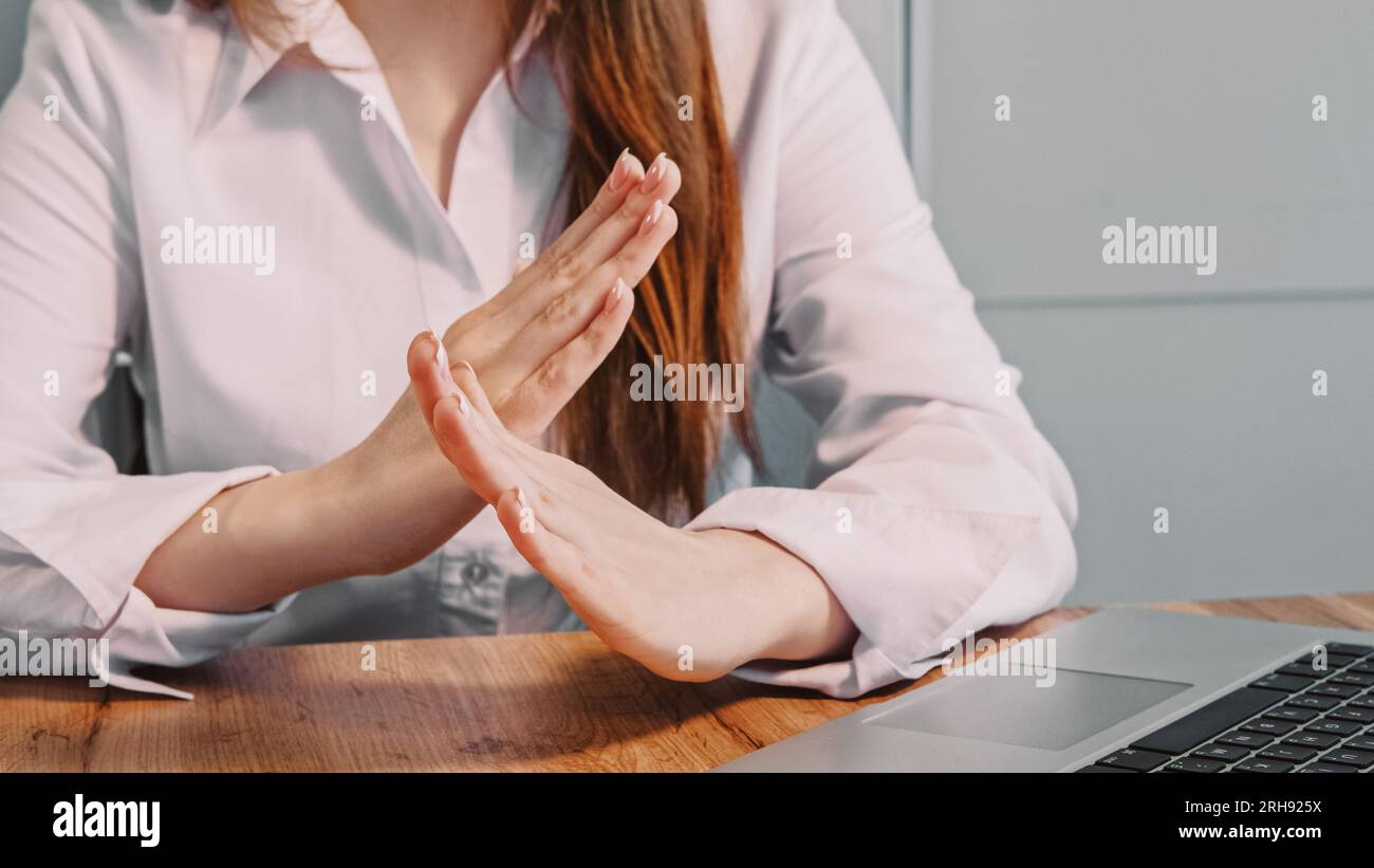 No hands forbidden gesture unrecognizable woman Stock Photo - Alamy