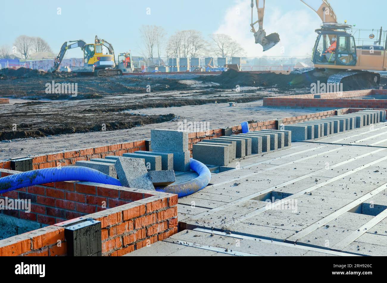 Building foundation for a new house on the construction site Stock ...
