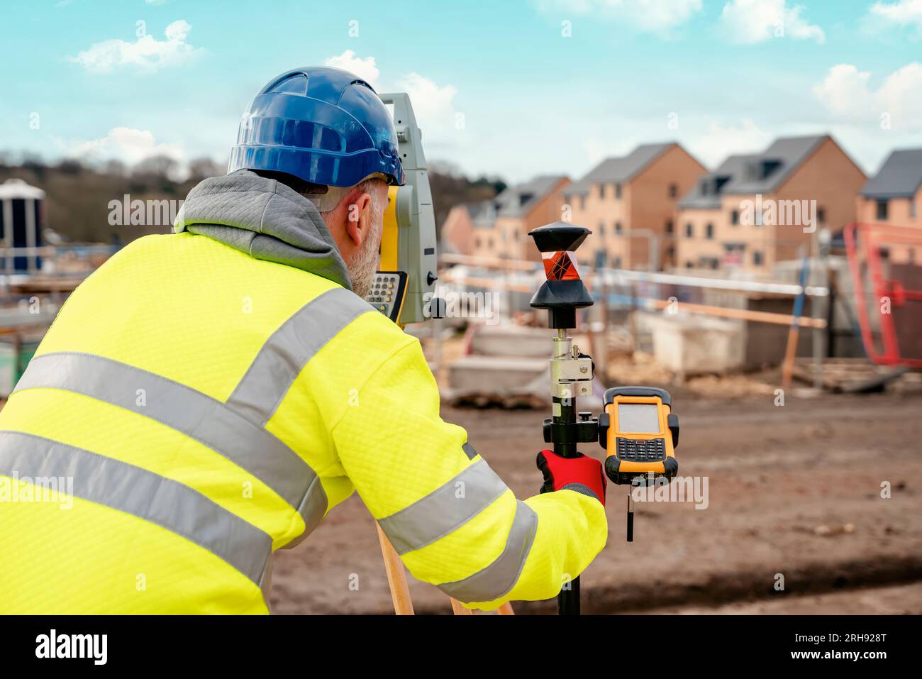 Surveyor builder site engineer with theodolite total station at ...