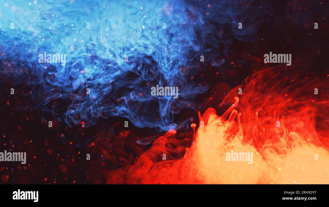 Color blast smoke cloud blue red fire sparks ash Stock Photo - Alamy