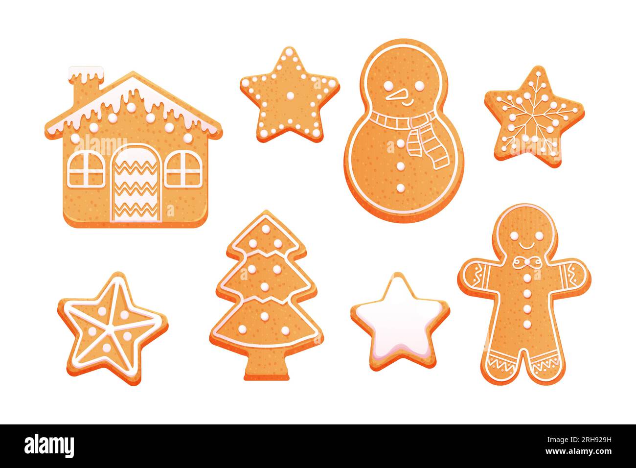 Gingerbread set cute snowman, man, stars, house and christmas tree with ...