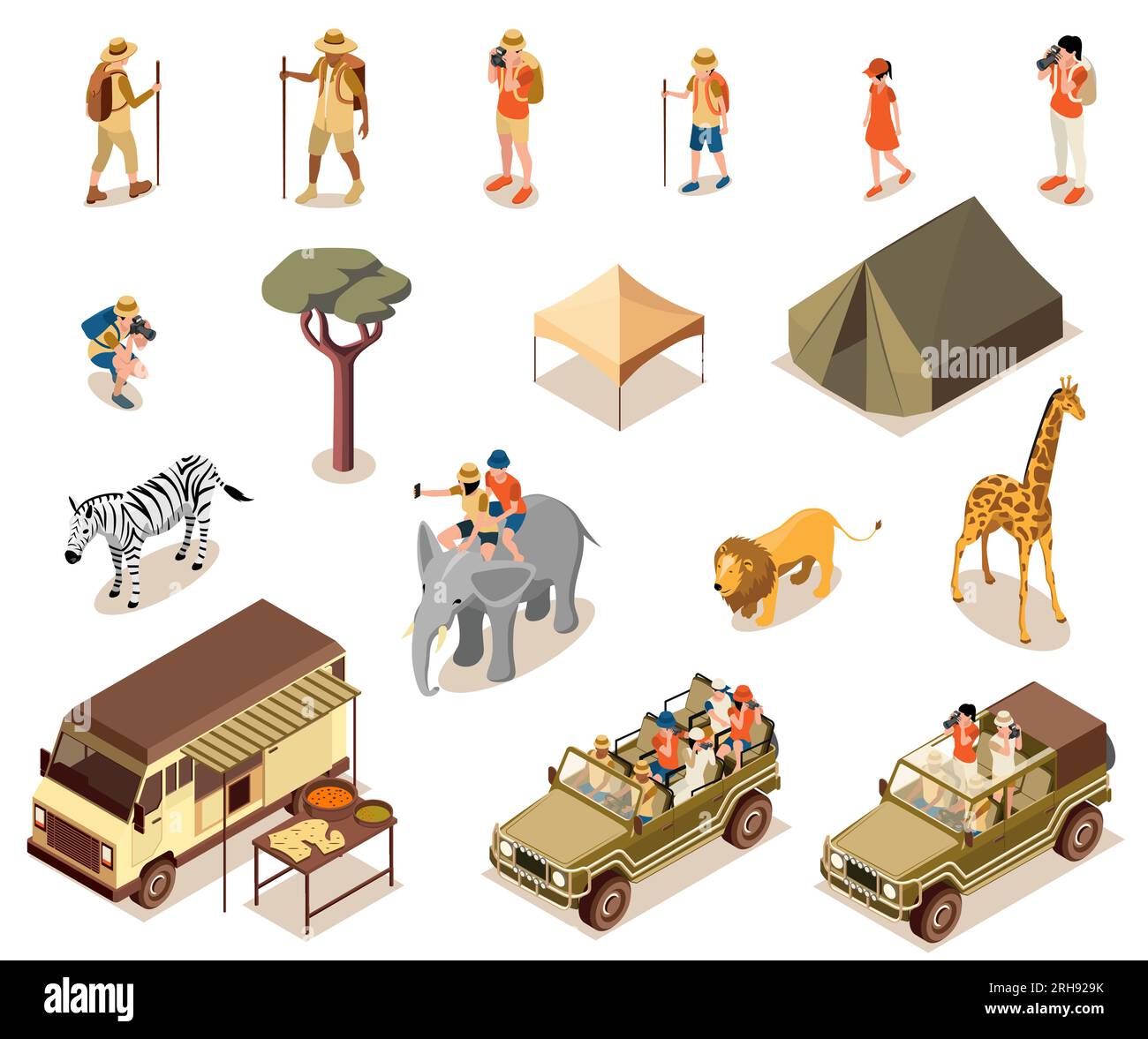 Safari tourist set with wild nature symbols isometric isolated vector ...