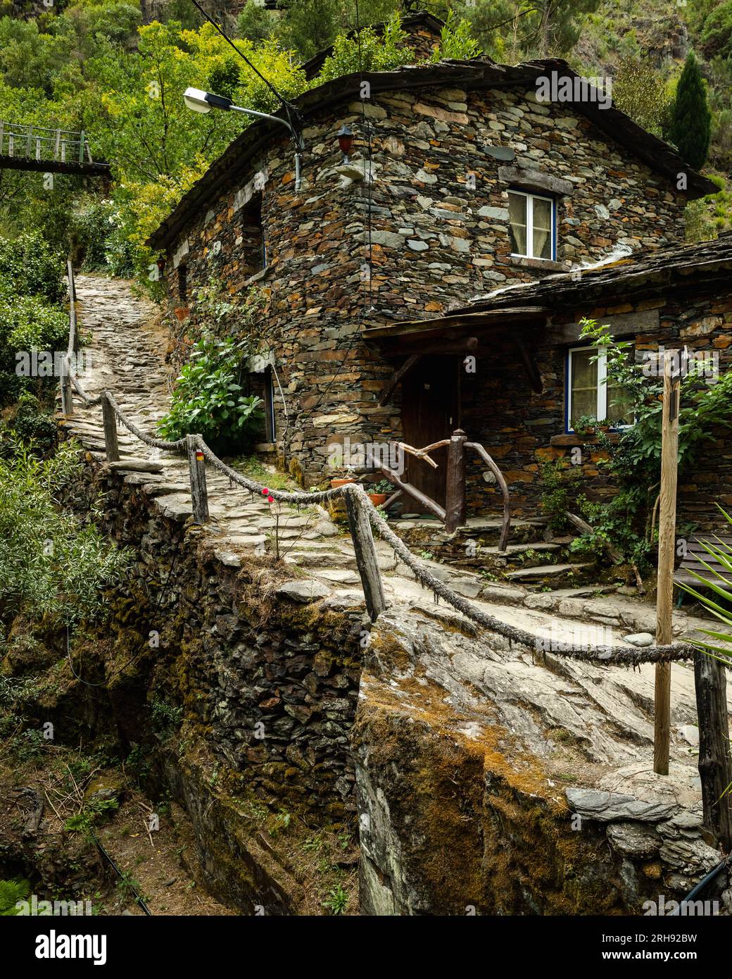 Slate houses in historic village in Foz D'Egua (Portugal Stock Photo ...