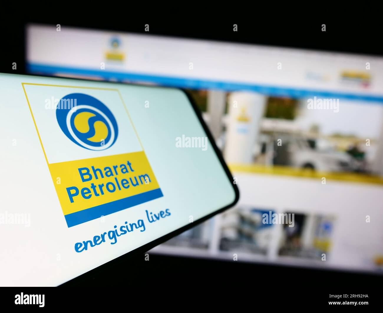 Mobile phone with logo of Bharat Petroleum Corporation Limited (BPCL ...
