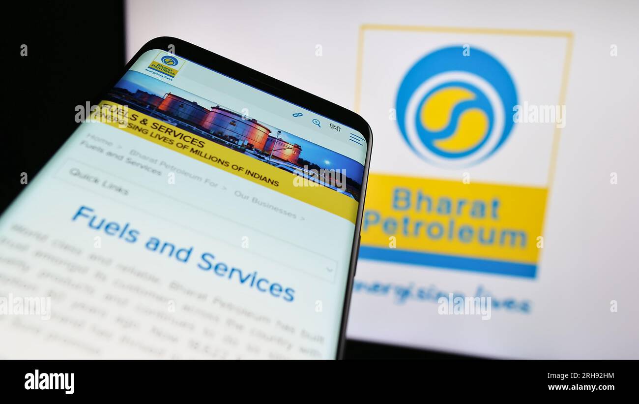 Smartphone with website of Bharat Petroleum Corporation Limited (BPCL ...