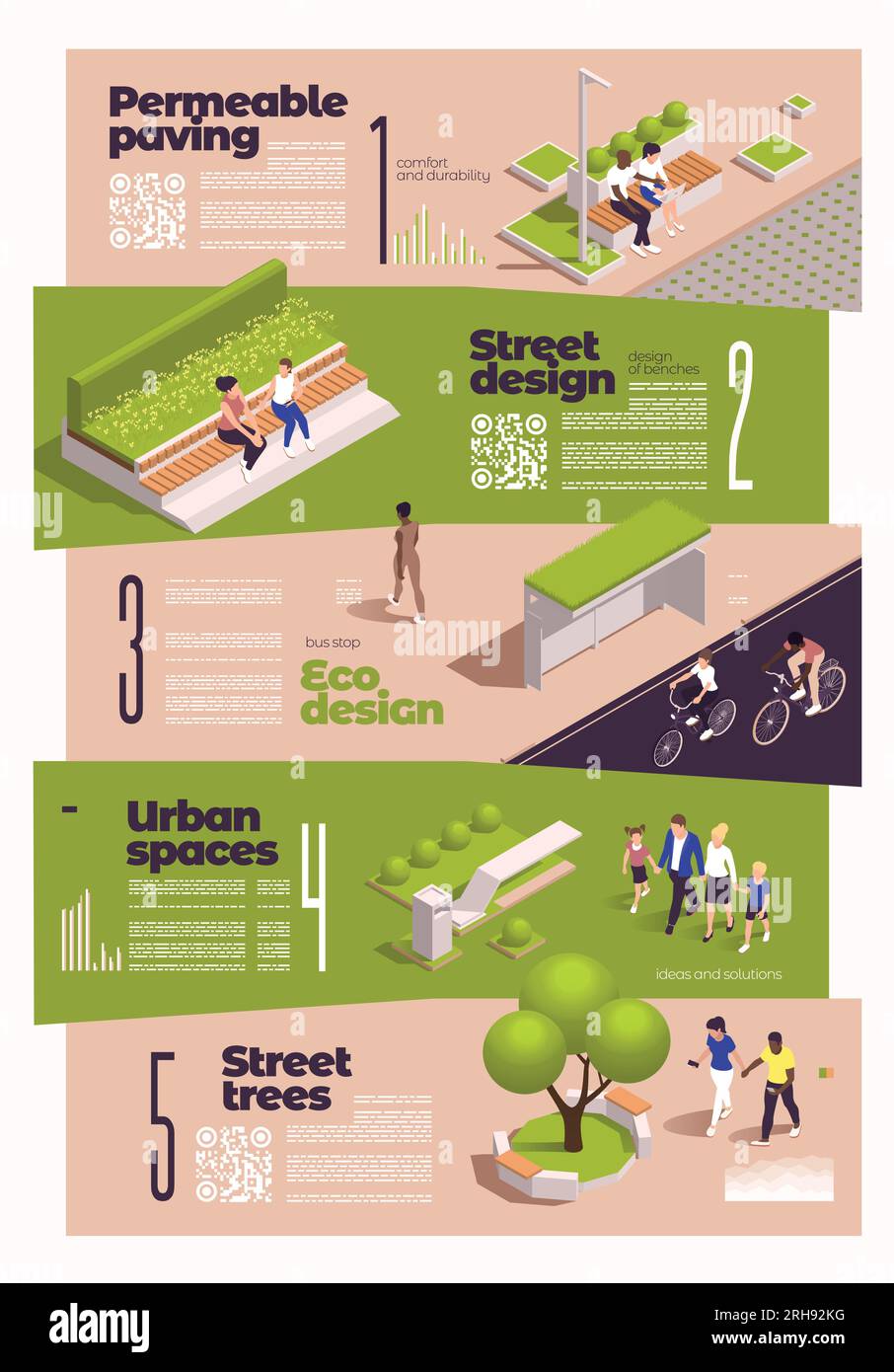 Urban city green spaces eco design isometric infographic with permeable ... Urban city green spaces eco design isometric infographic with permeable ...