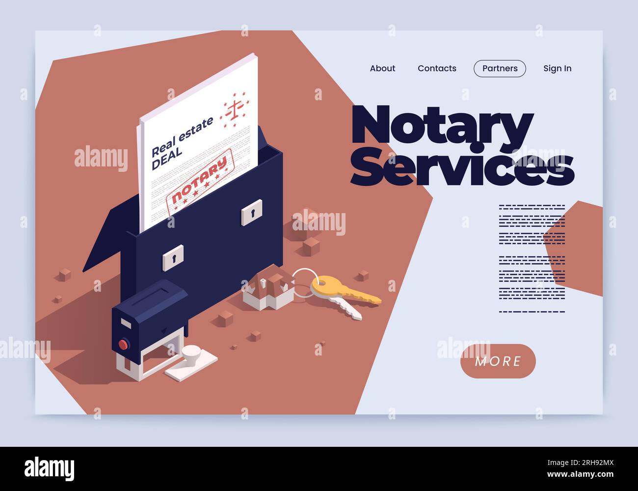 Horizontal notary services landing page isometric banner or landing ...