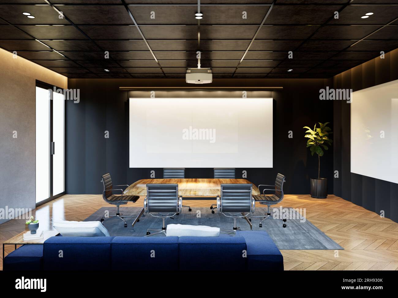 Modern conference interior and screens on the wall. The concept of ...