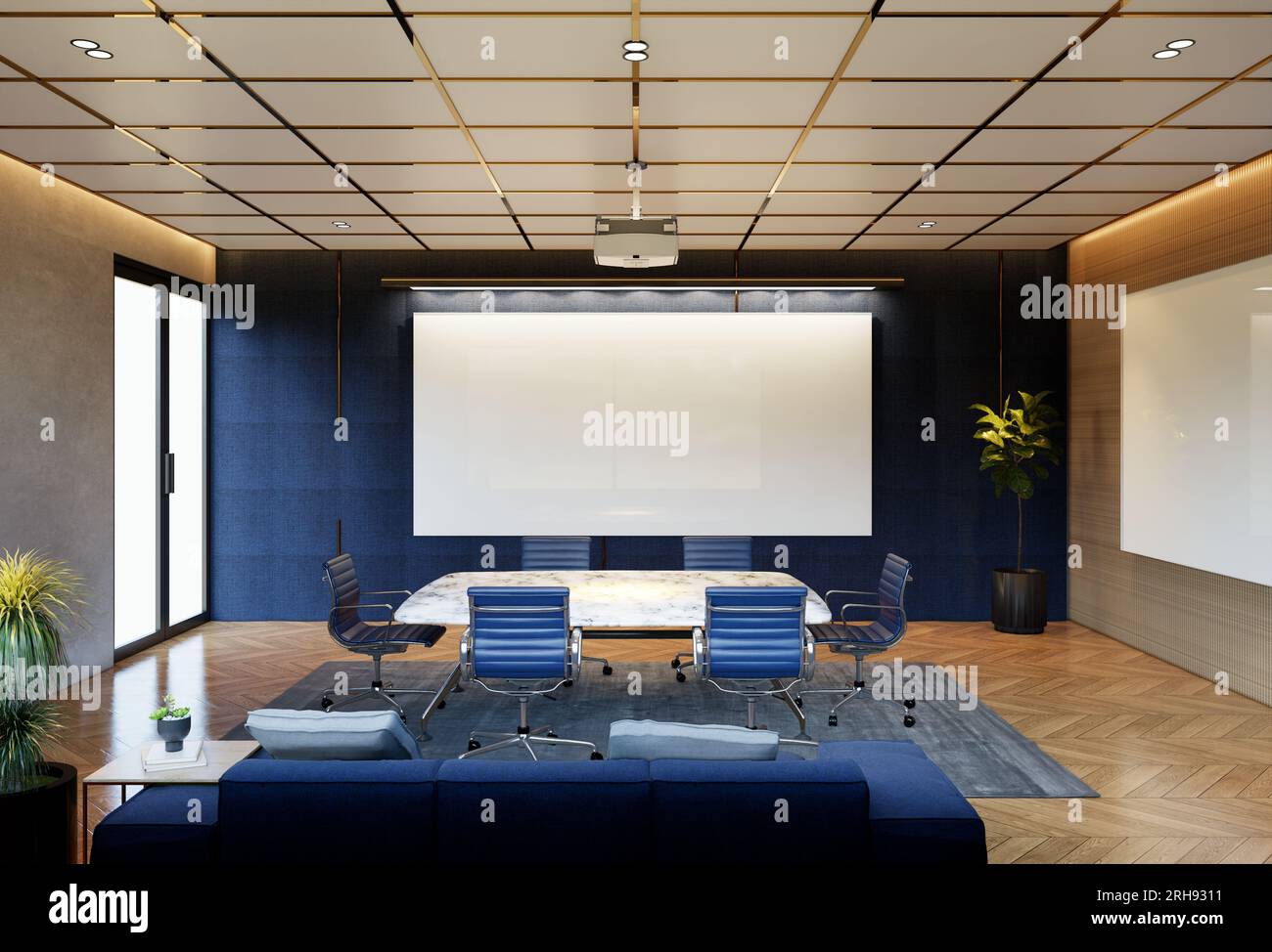 Modern conference interior and screens on the wall. The concept of ...