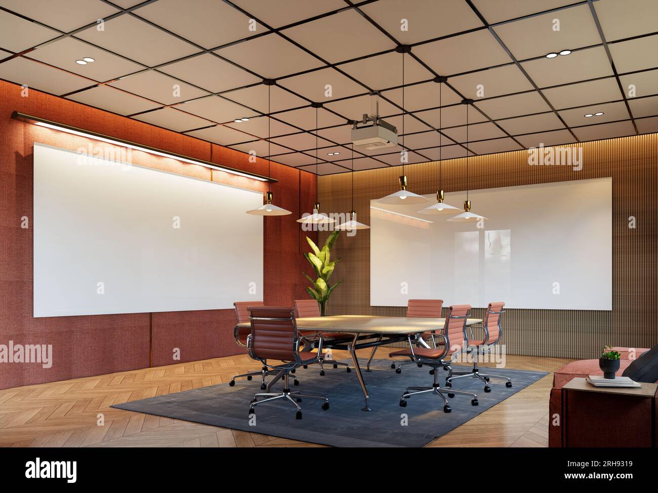 Modern conference interior and screens on the wall. The concept of ...