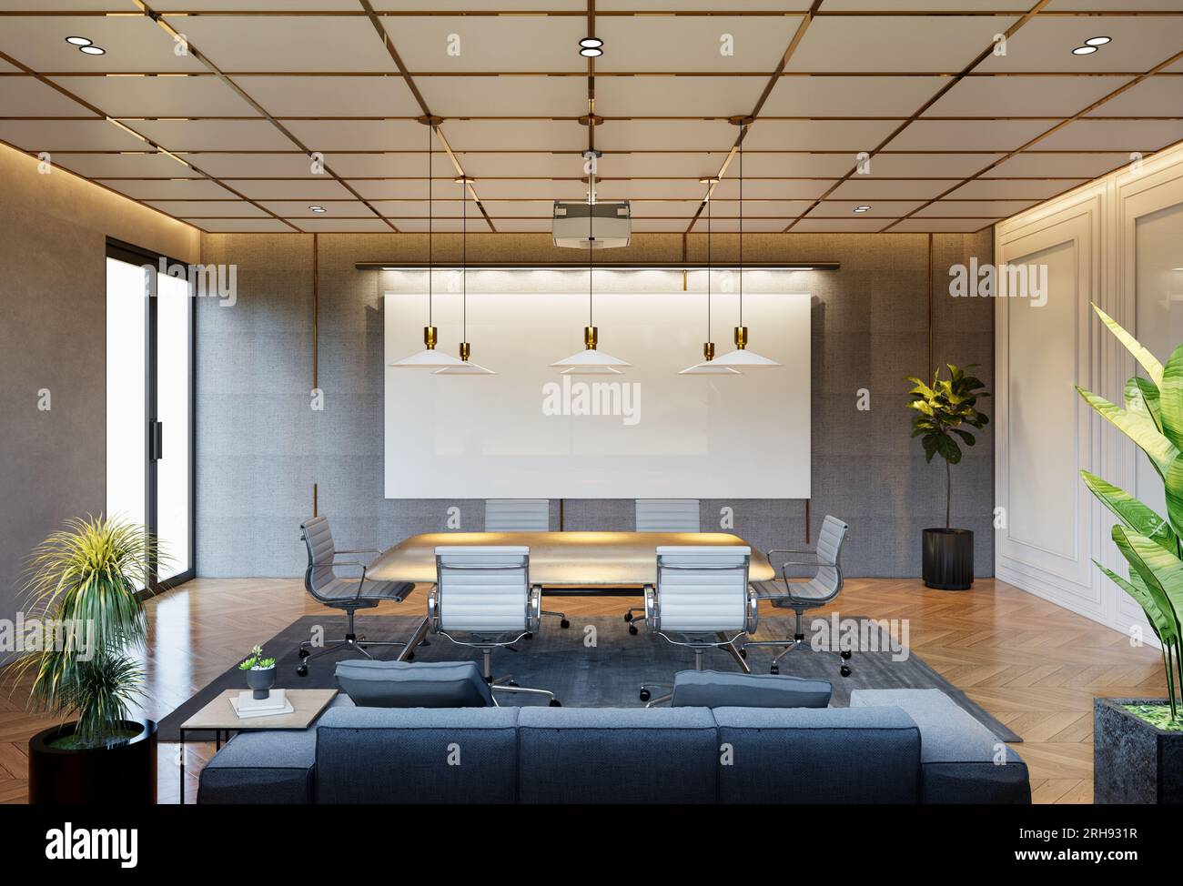 Modern conference interior and screens on the wall. The concept of ...