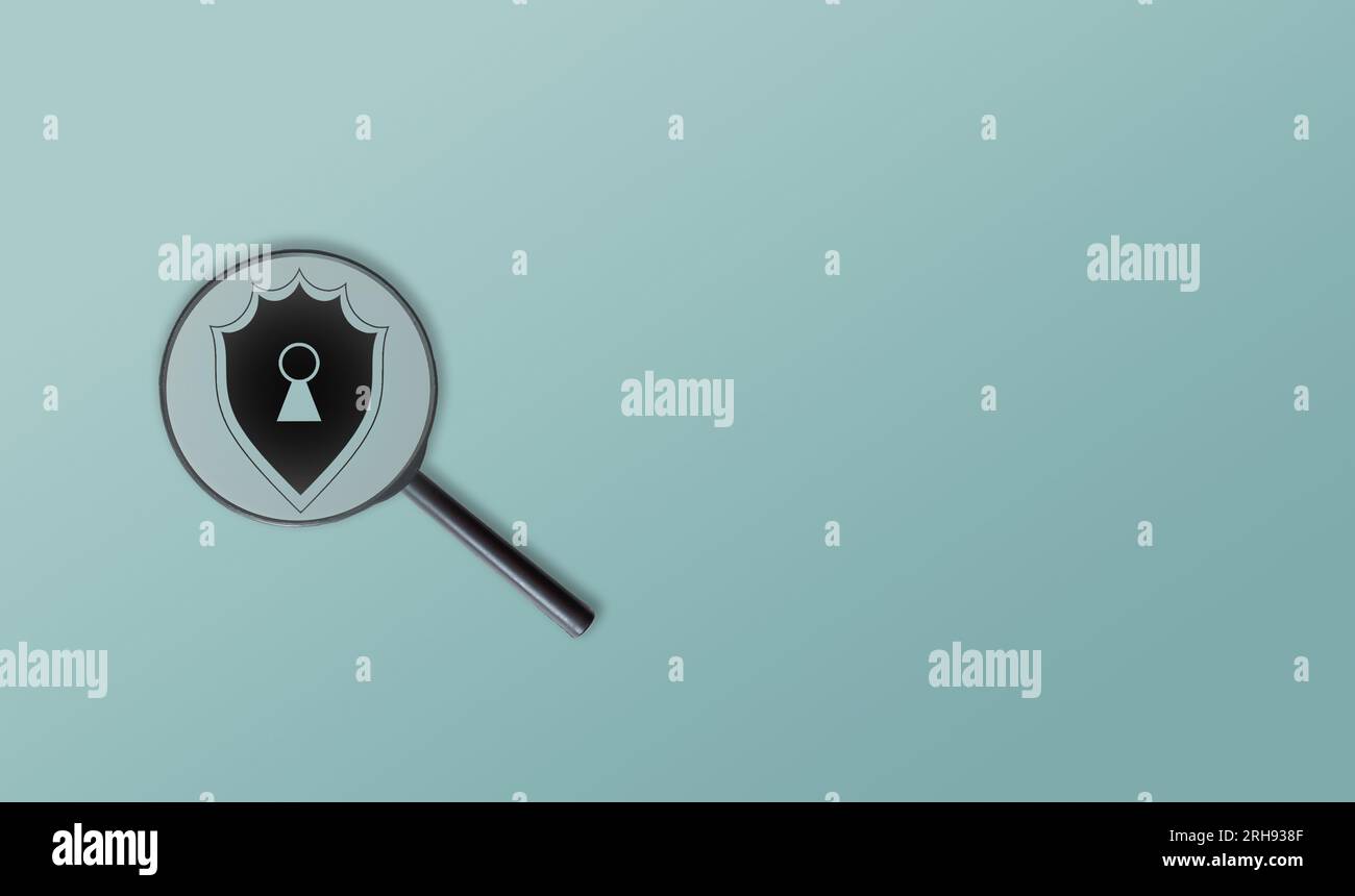 Magnifying glass and lock mark with blue background Stock Photo - Alamy