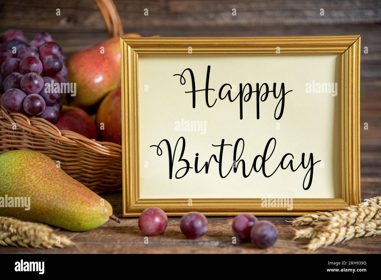 Fall Decoration with Fruits and Text Happy Birthday Stock Photo - Alamy