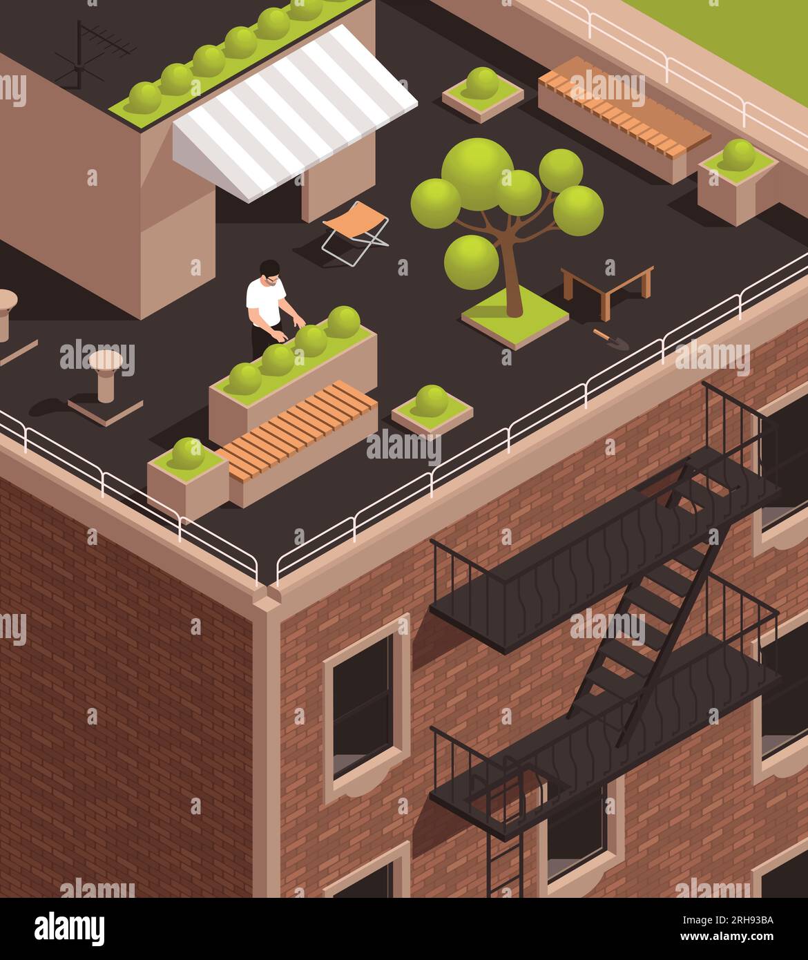 Urban city green spaces eco design isometric colored concept rooftop ...