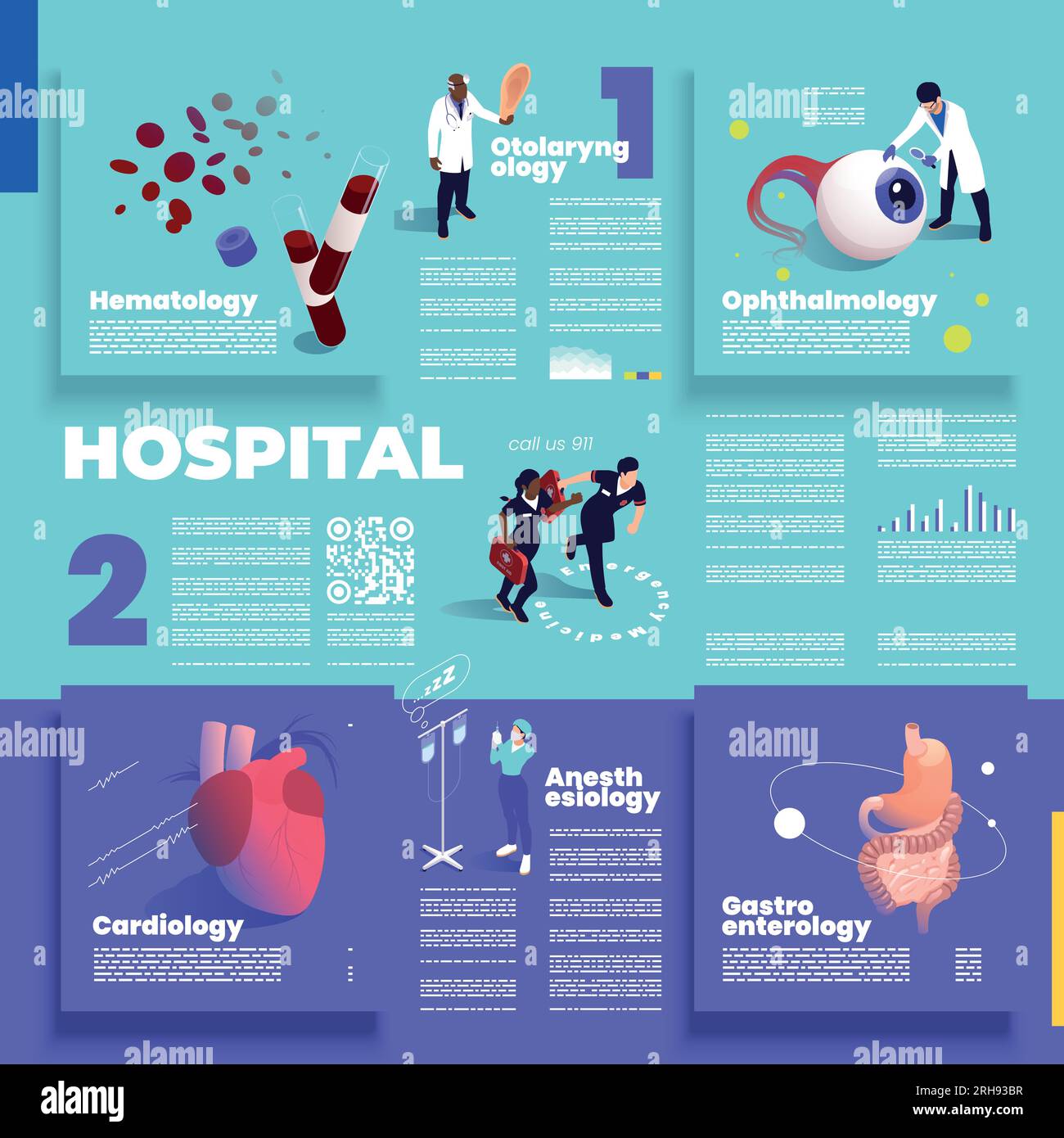 Sections of medicine colored isometric concept with cardiology ...