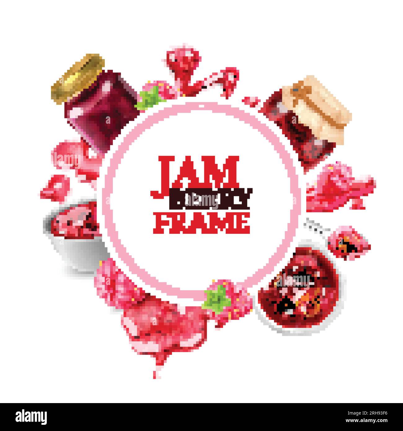 Realistic jam round composition with circle shaped frame ornate text ...