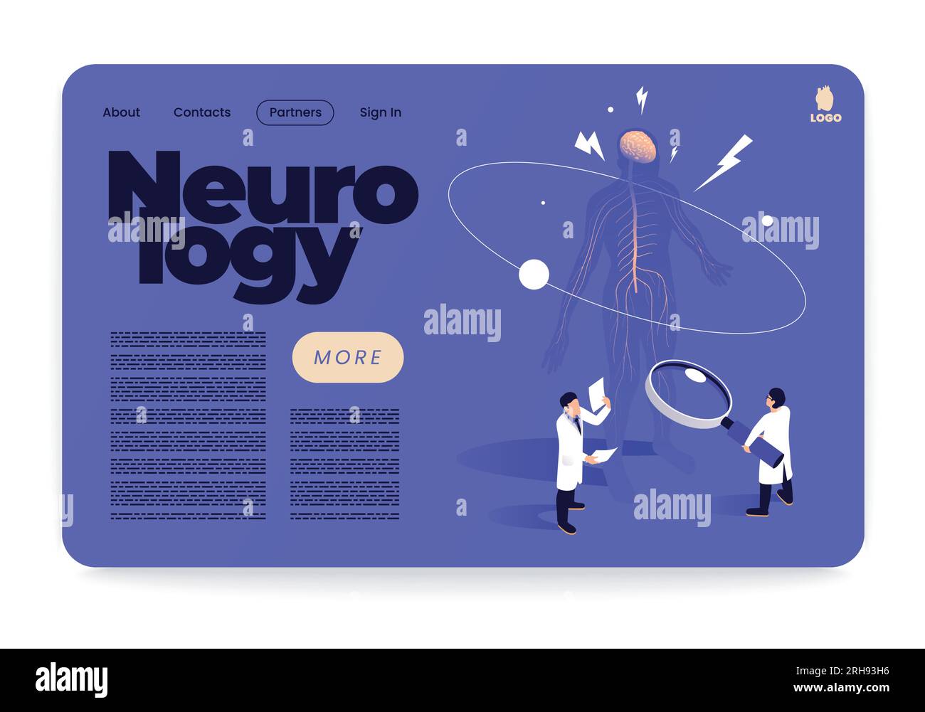 Sections of medicine isometric banner or landing page with neurology ...