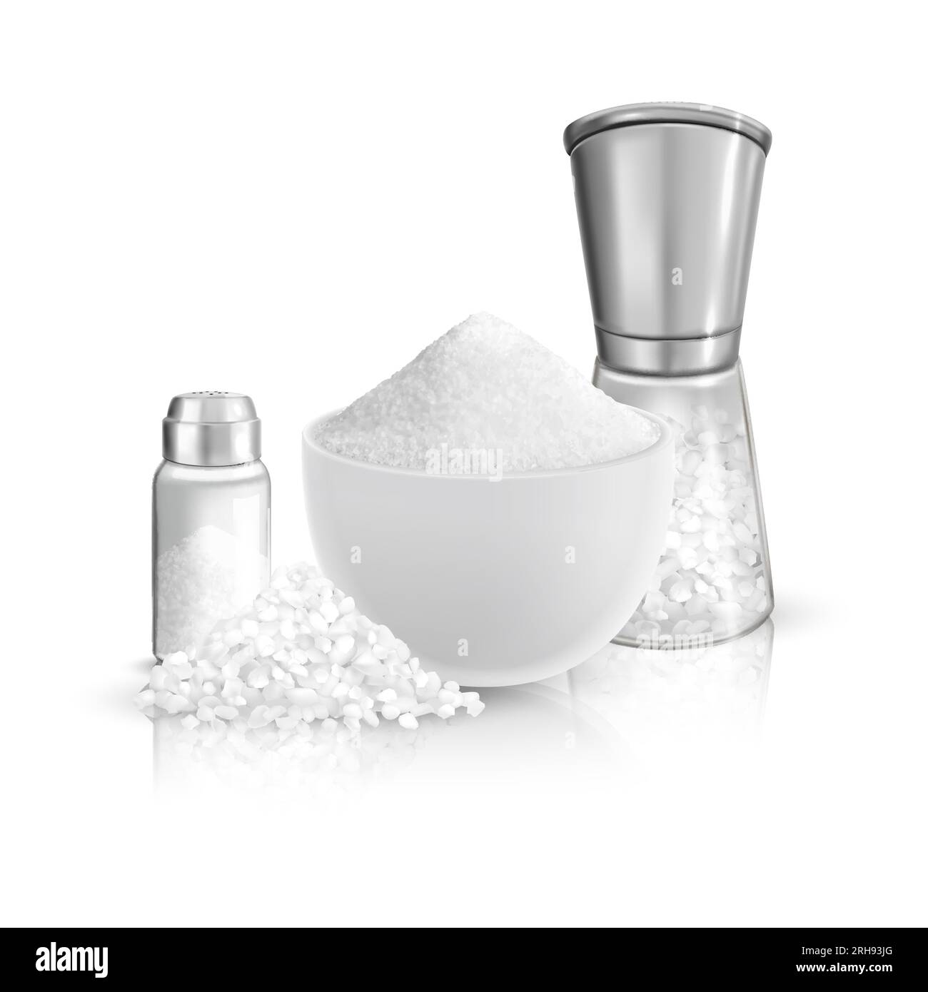 Realistic salt composition with blank background and images of plate ...