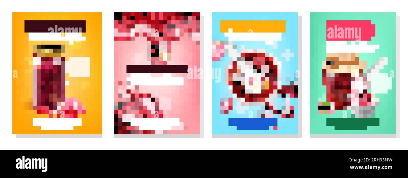 Realistic jam poster set with vertical backgrounds editable text and ...