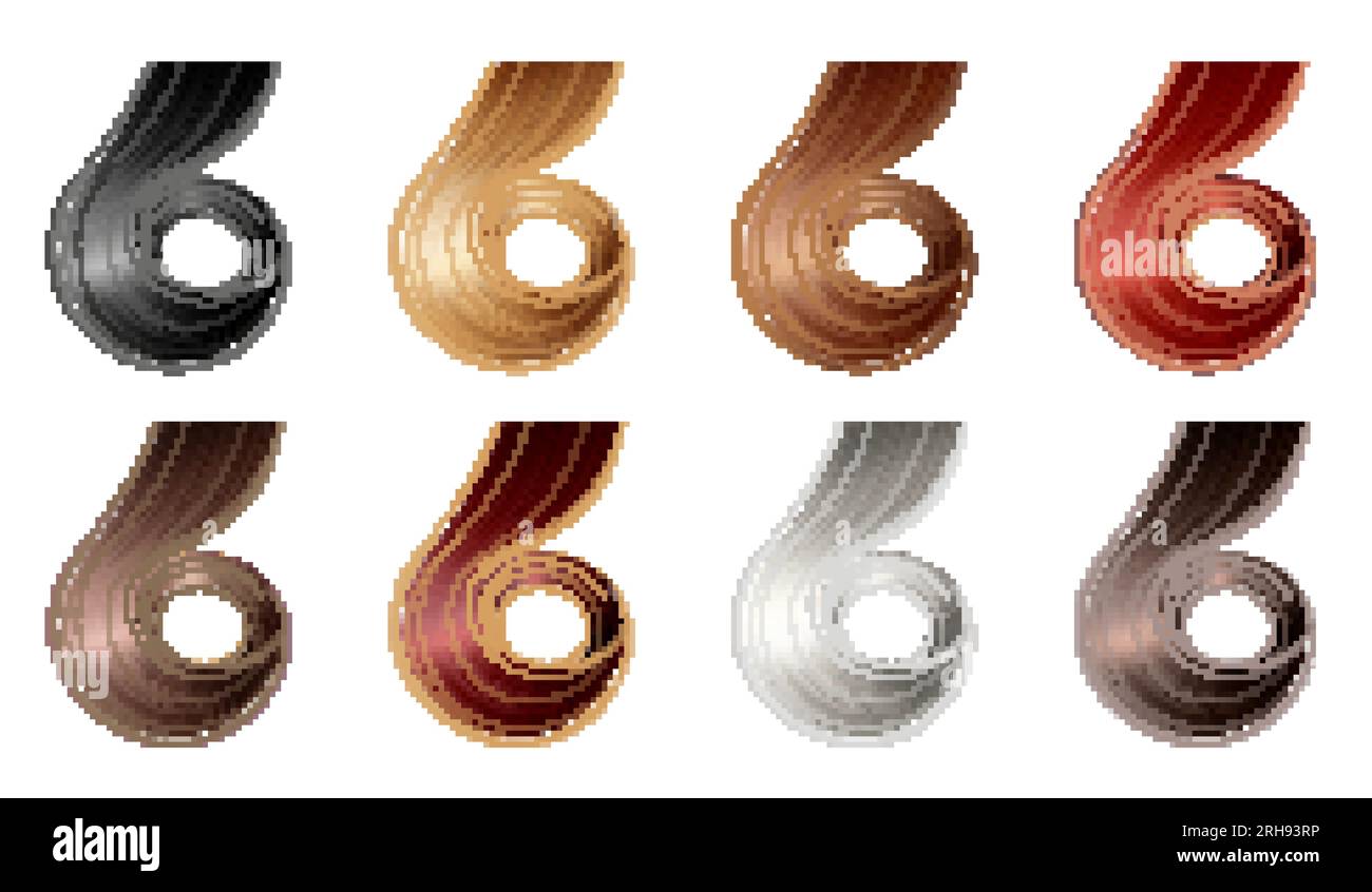 Realistic hair color samples set with isolated similar coils painted in ...