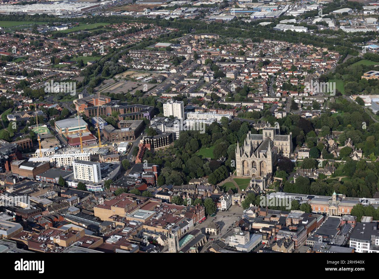An aerial view of Peterborough city centre, including Peterborough ...