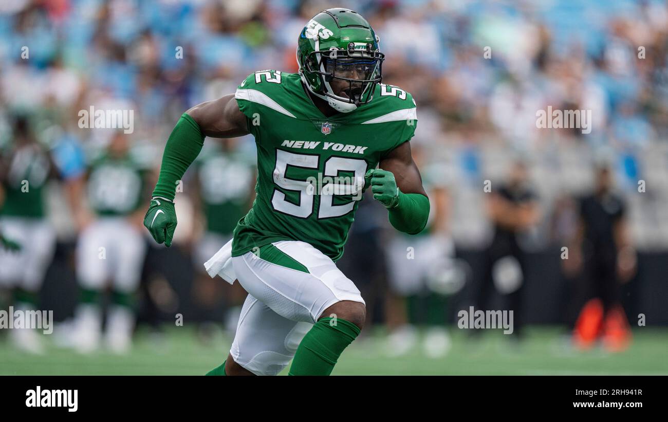 New York Jets linebacker Samuel Eguavoen (52) plays against the ...