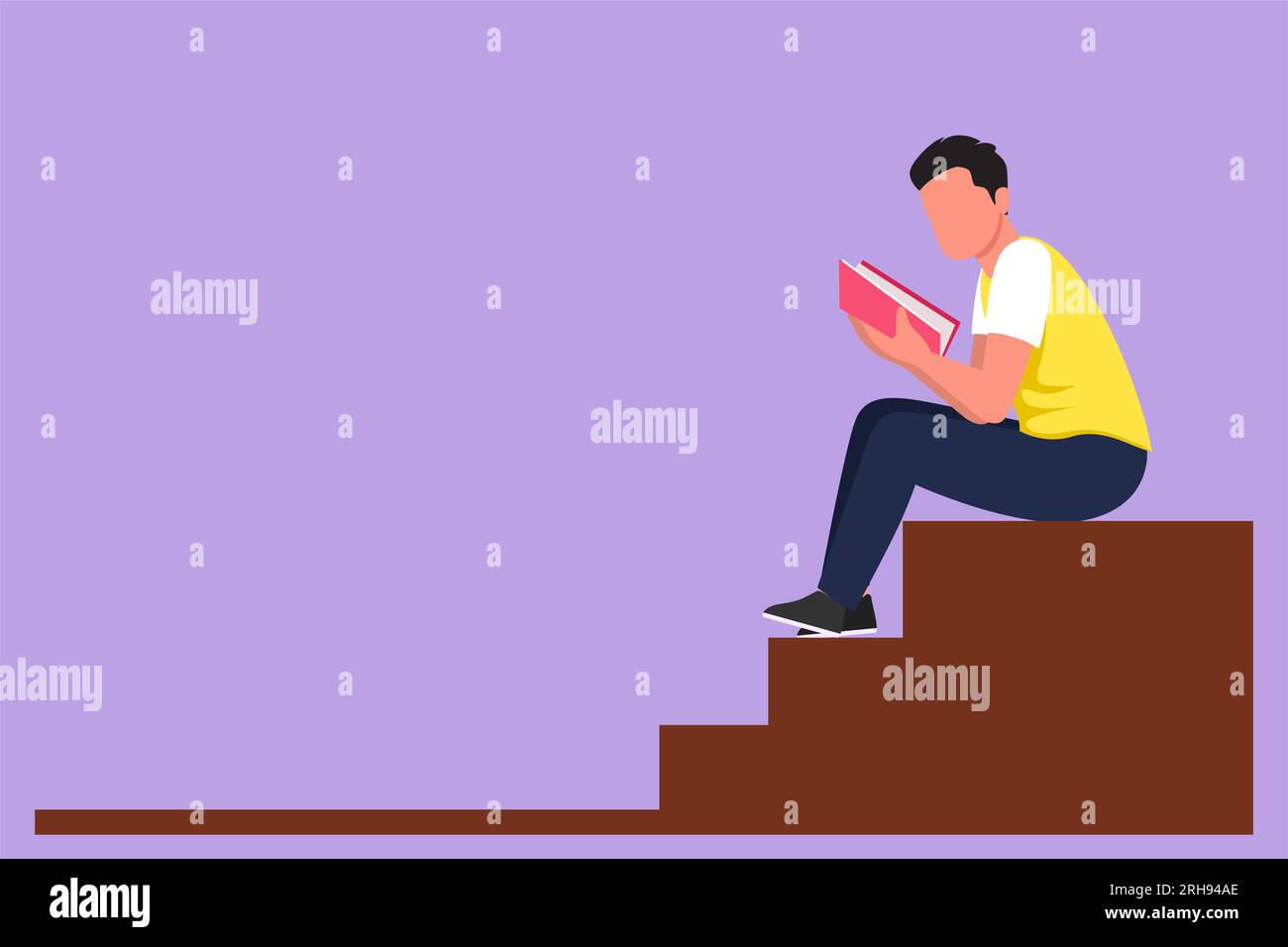 Character flat drawing of young man reading book sitting on stairs ...