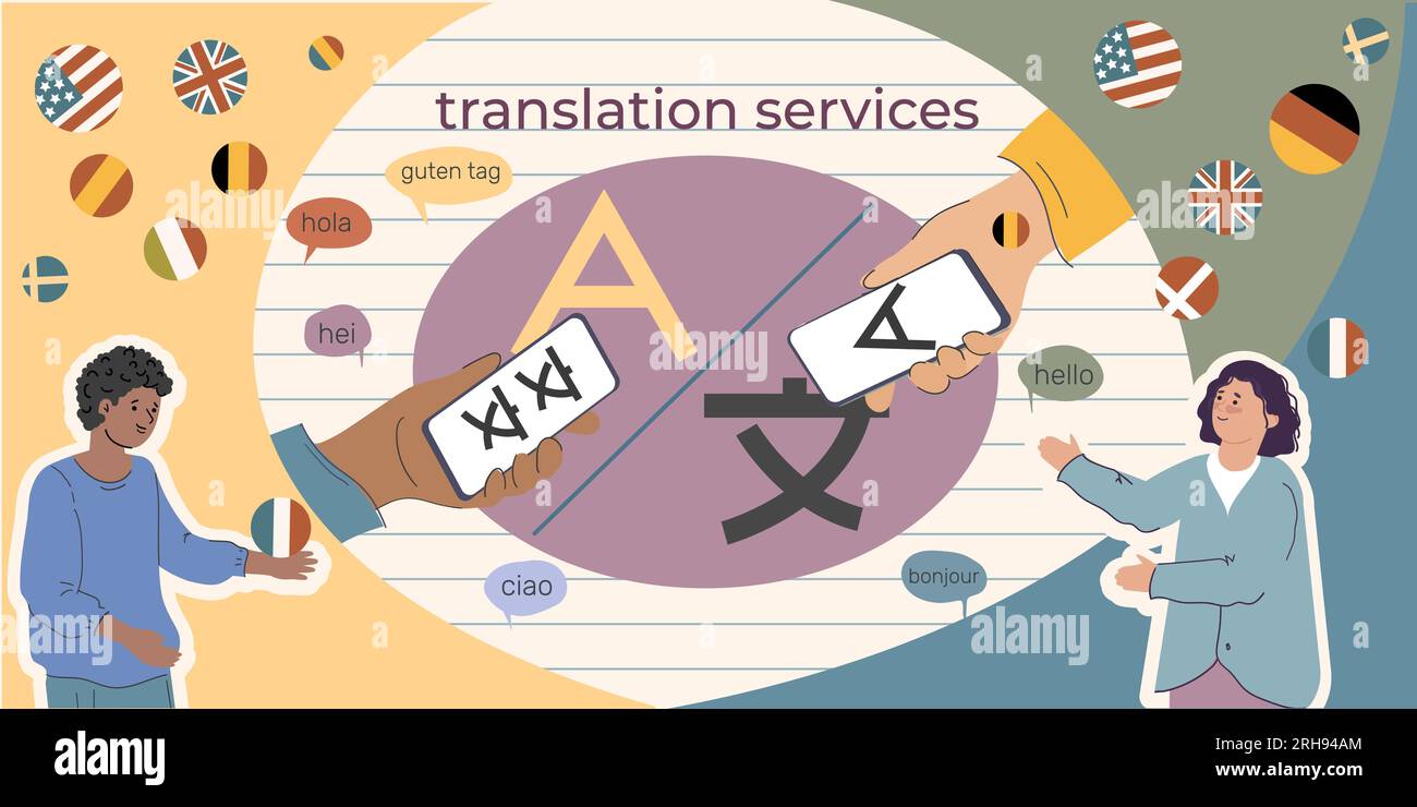 Translation service composition with collage of flat thought bubbles ...