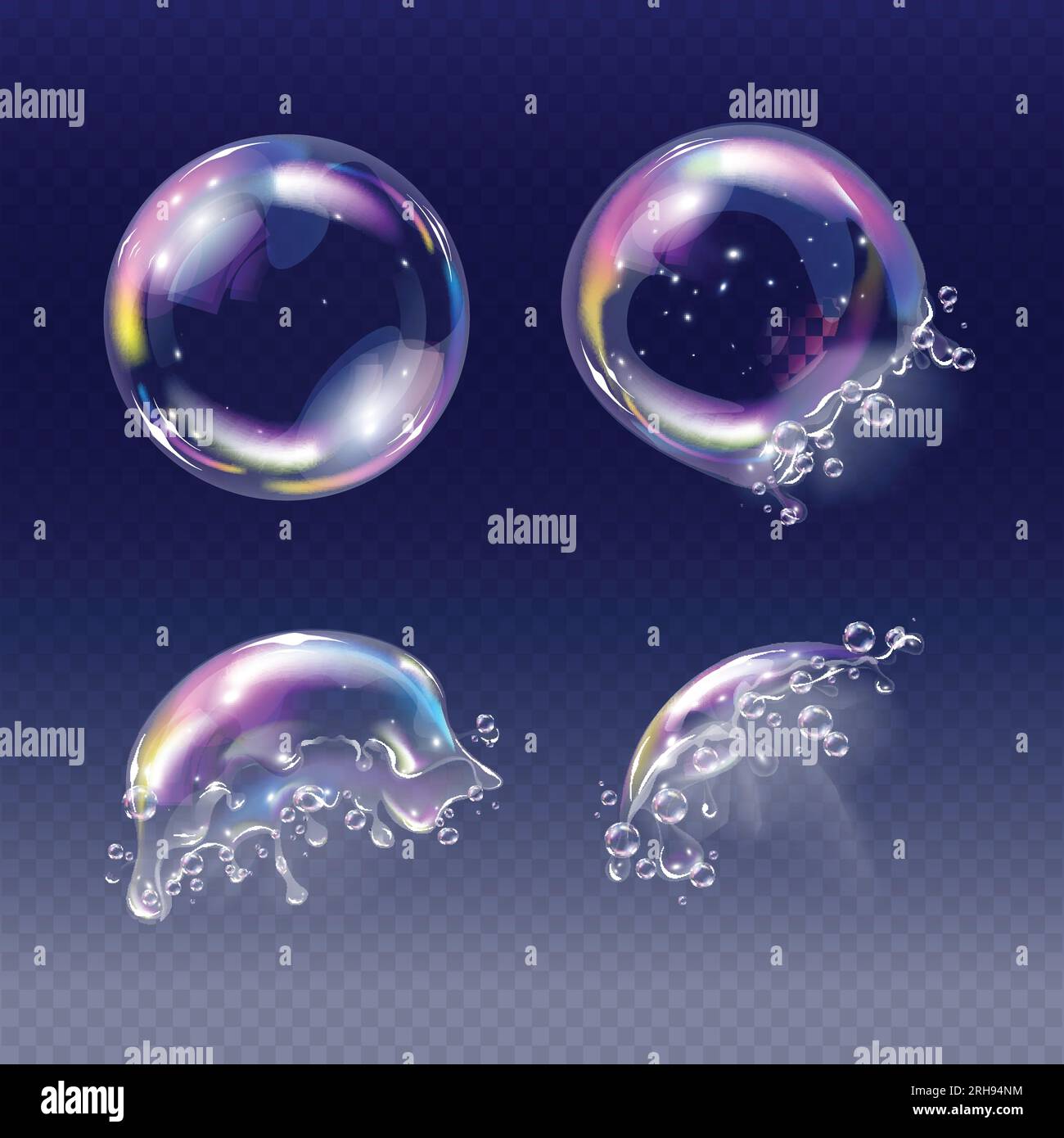 Realistic soap foam bubbles in different stages on explosion on ...