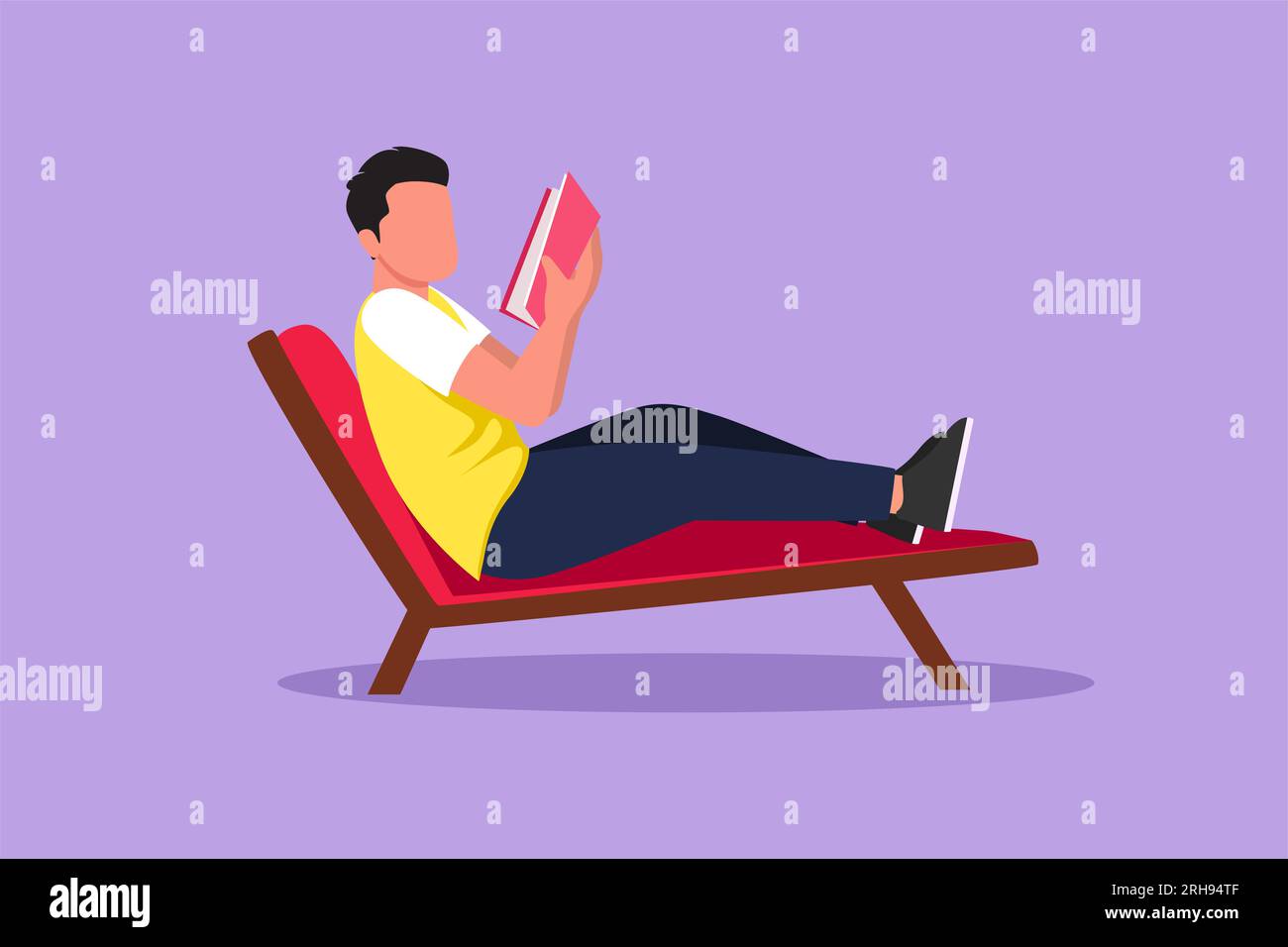 Graphic flat design drawing of reclined man reading book in lounge ...
