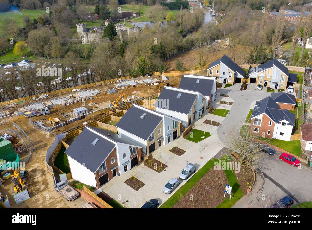 Aerial drone shot of Castle View housing, Maidstone, Kent, building ...