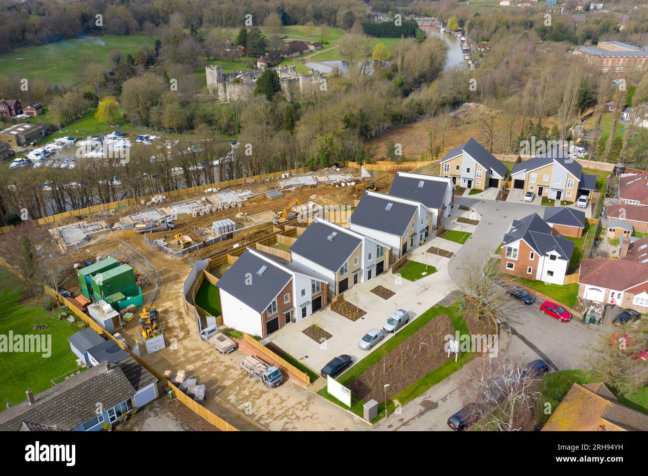 Aerial drone shot of Castle View housing, Maidstone, Kent, building ...