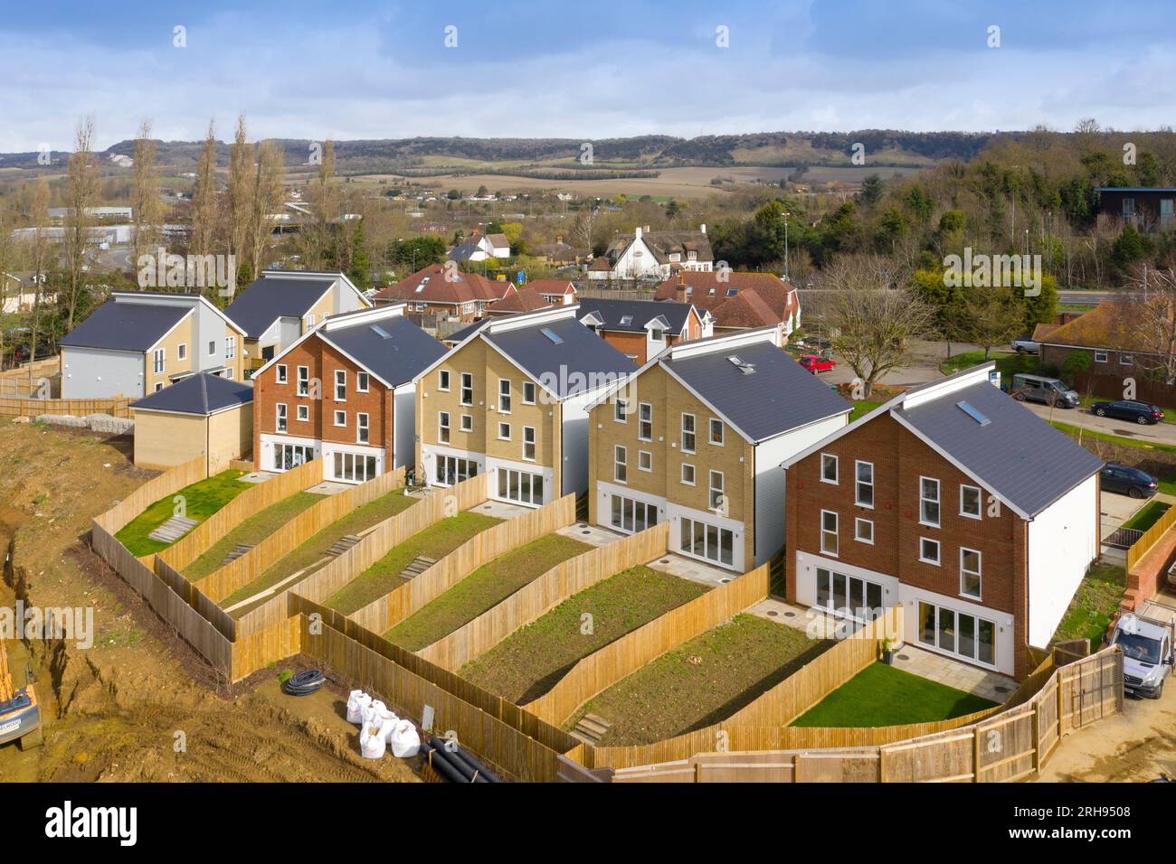 Aerial drone shot of Castle View housing, Maidstone, Kent, building ...
