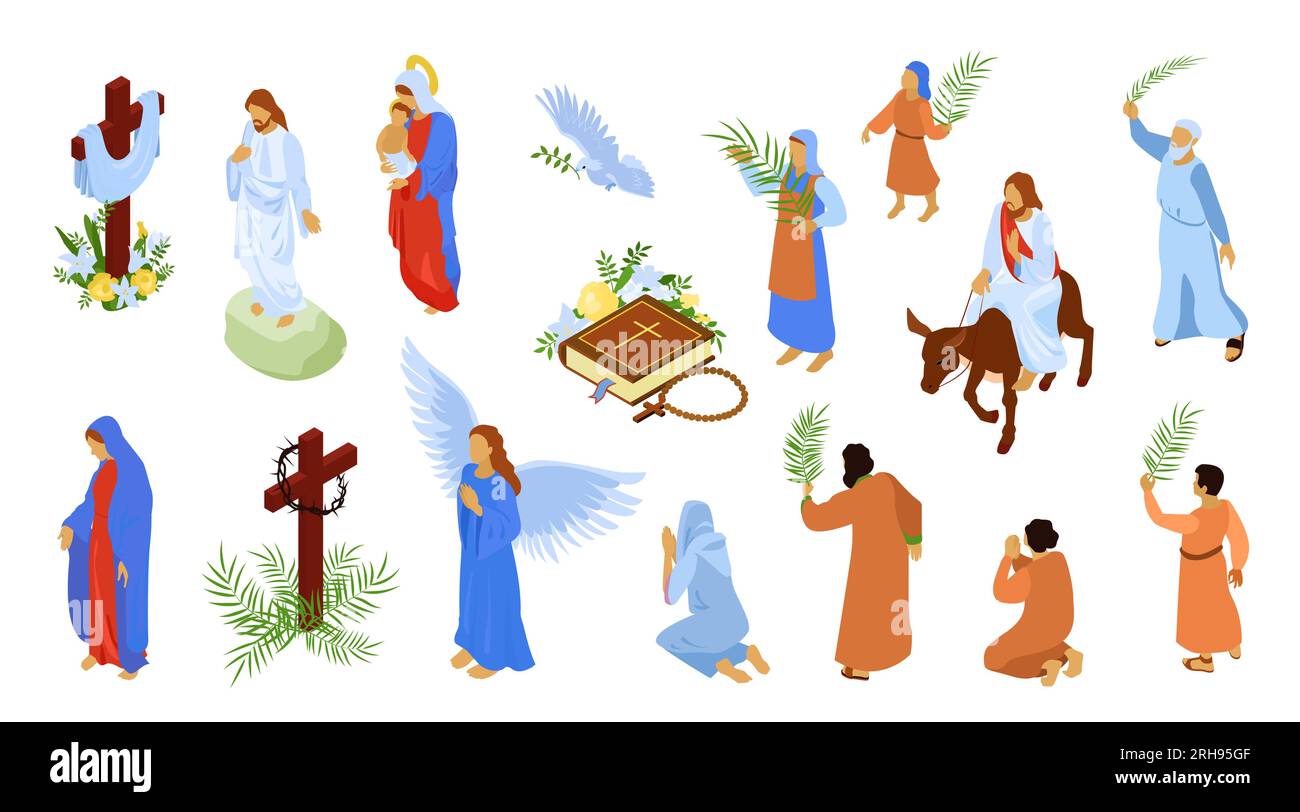 Easter jesus christ virgin mary isometric set of biblical characters ...