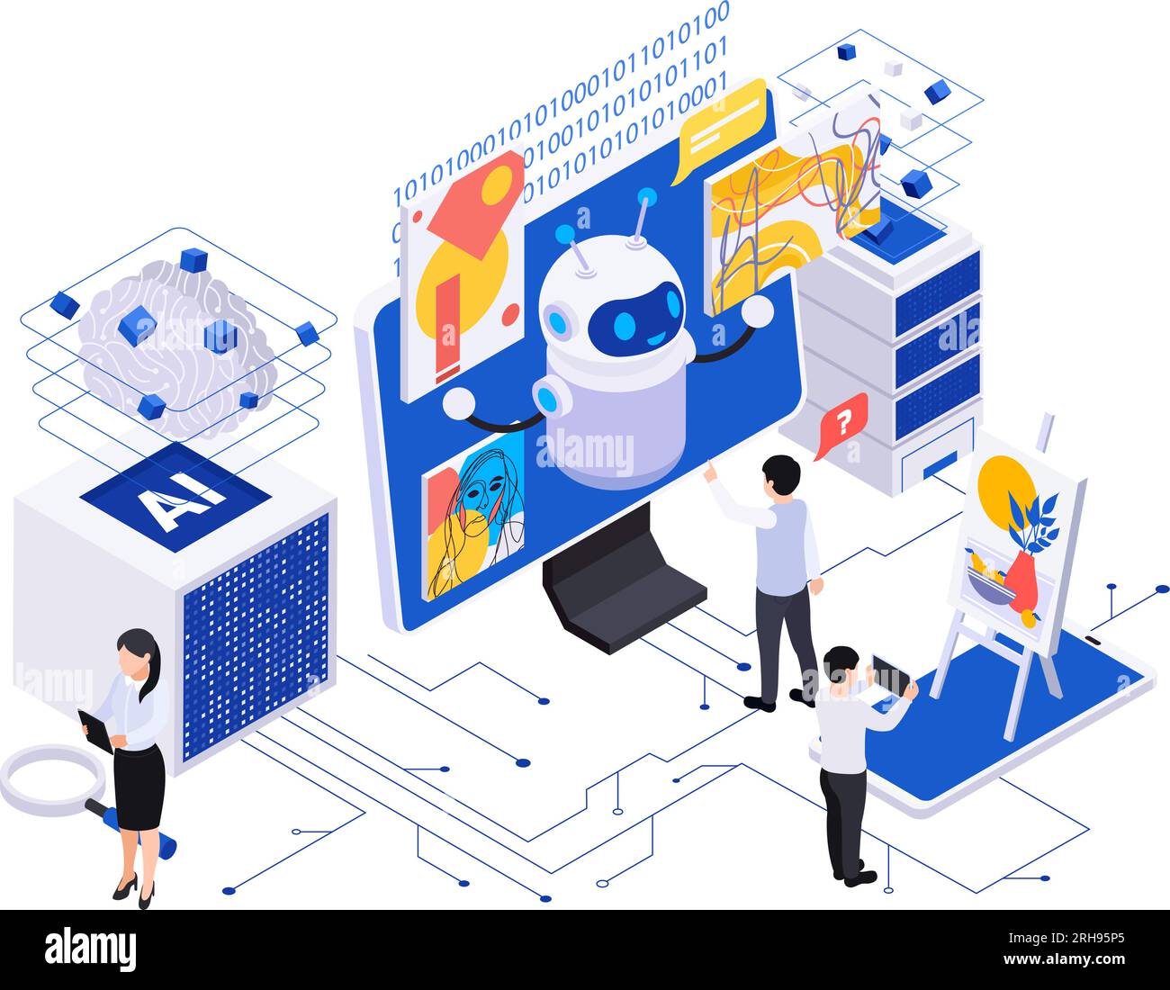 Ai powered content creation isometric composition with human characters ... Ai powered content creation isometric composition with human characters ...