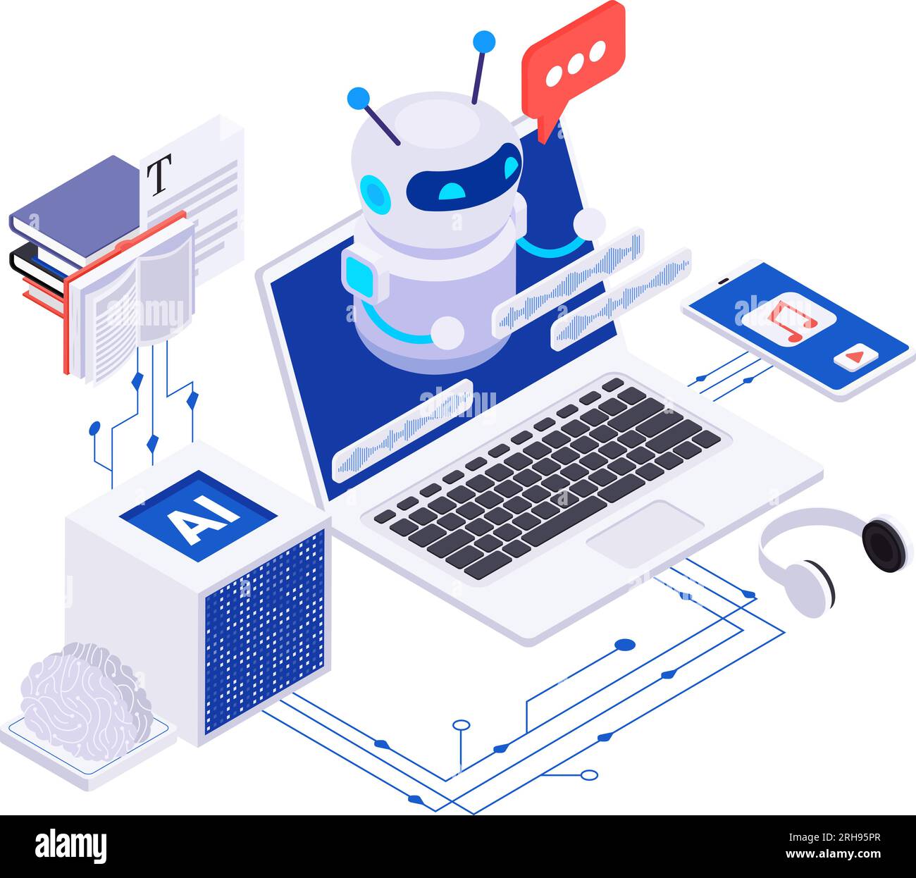 Ai powered content creation isometric concept with chatbot on laptop ... Ai powered content creation isometric concept with chatbot on laptop ...
