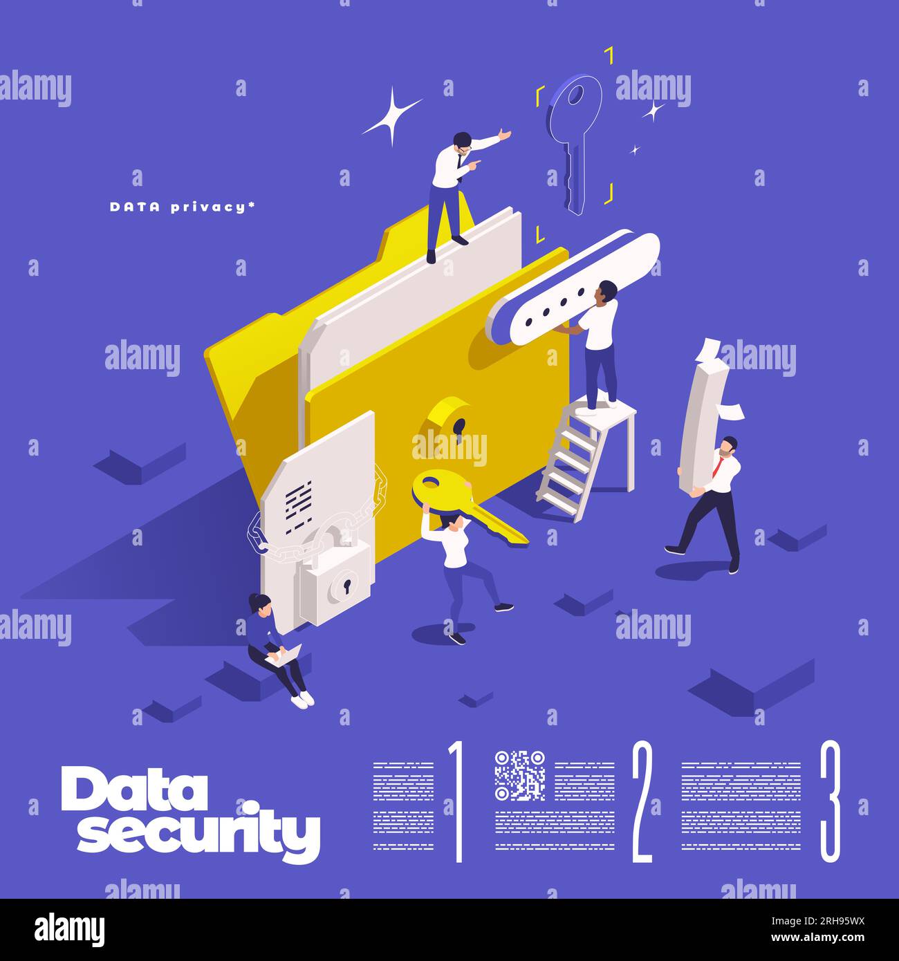 Data management concept icons isometric composition of text and document folder image with ...