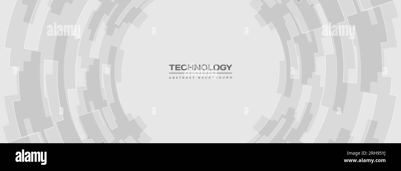 Soft gray digital technology wide banner. Abstract circle interface vector background with grey ...